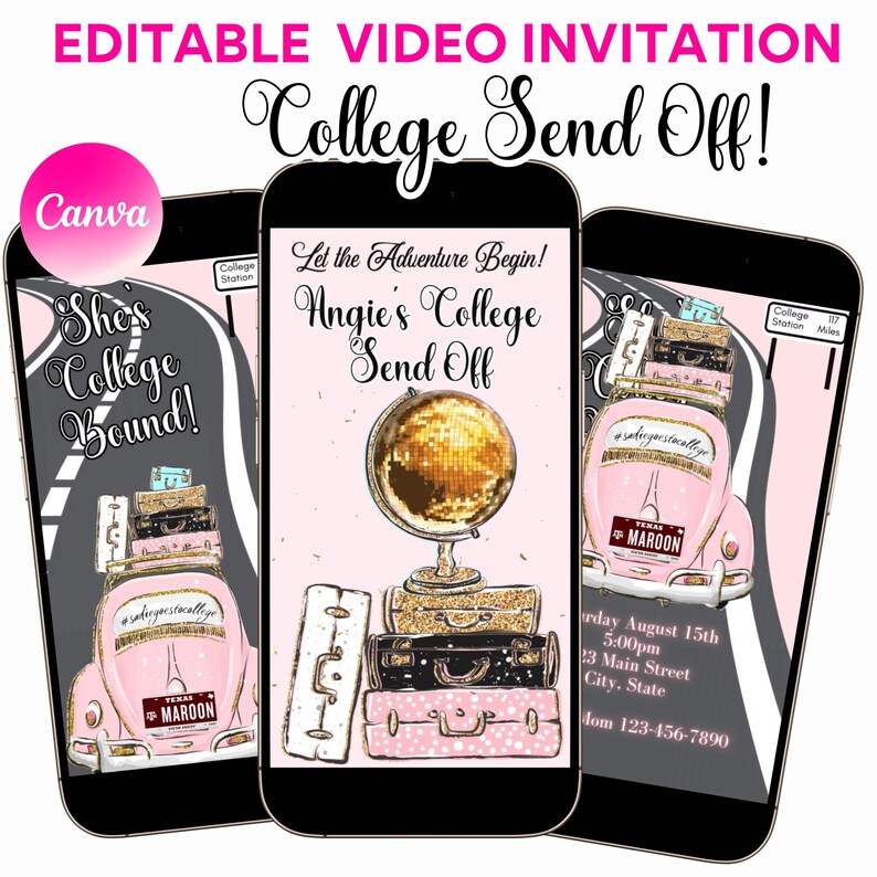 Editable College Send off Video Invite Graduation Trunk Party Canva ...