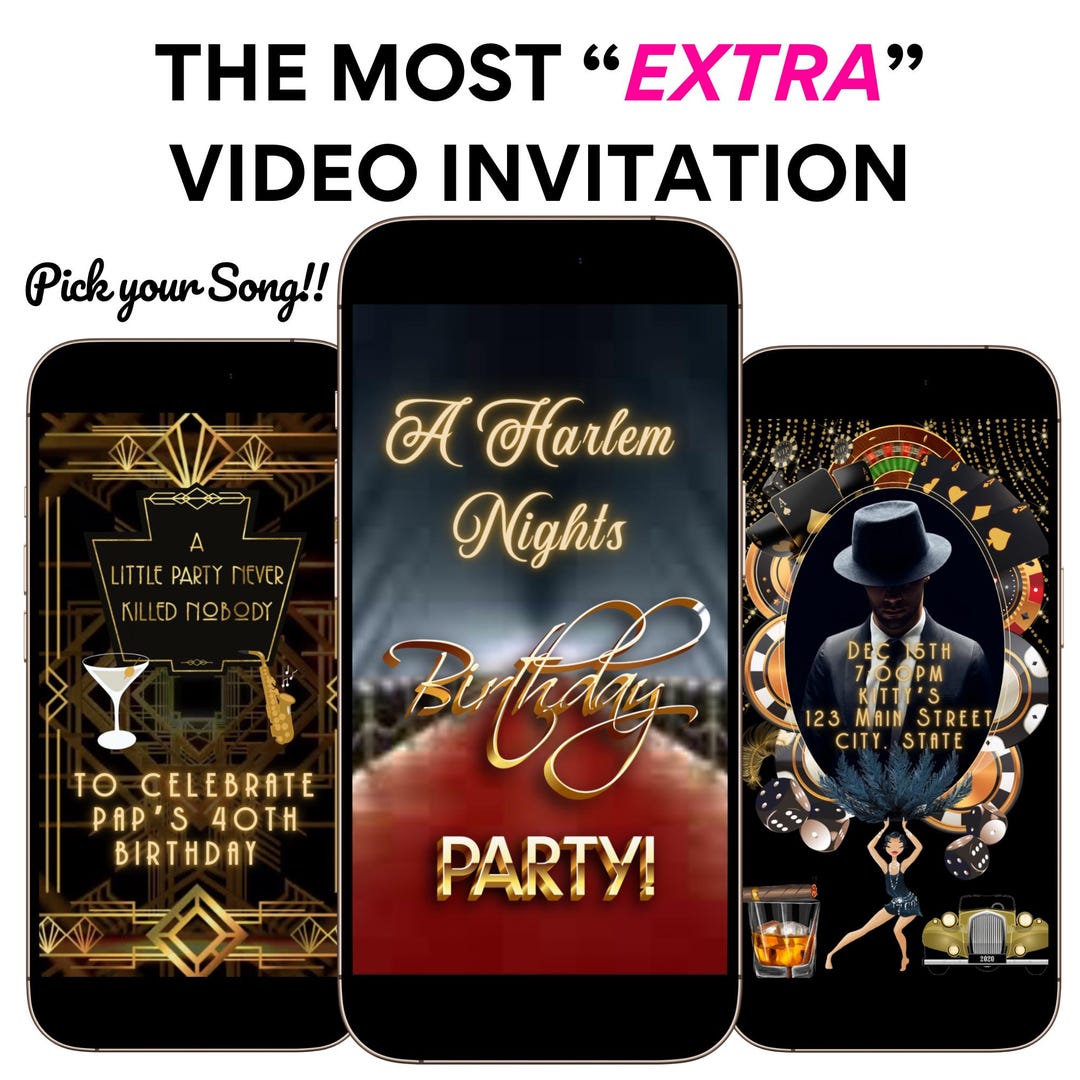 Harlem Nights Video Invitation, Jazz Digital Evite, Speakeasy Party ...