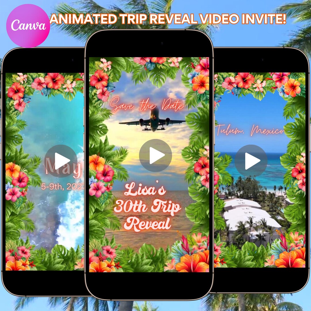 Tropical Trip Reveal Video Invitation: Bachelorette Party, Birthday ...