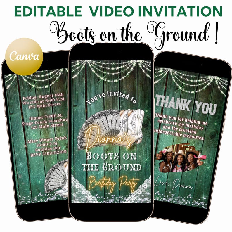 Boots on the Ground Birthday Video Invitation Editable Template Boots ...