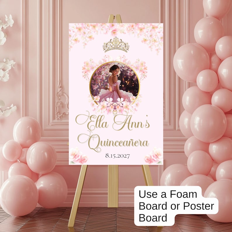 Editable Quinceañera Welcome Sign, Sweet 16 Party Sign With Photo, Any ...