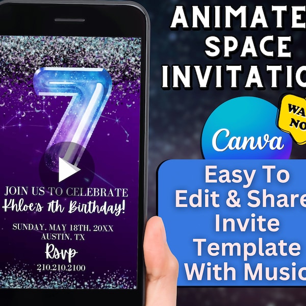 7th Birthday Invite Template - Etsy