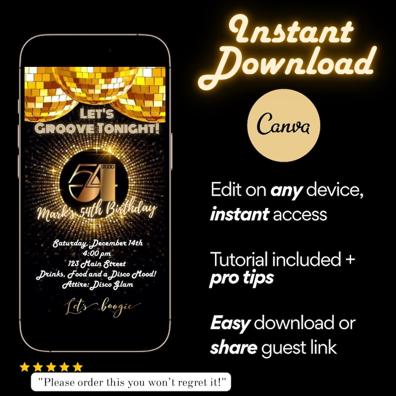 Studio 54 Video Invite Editable Disco Party Animated Evite Canva ...