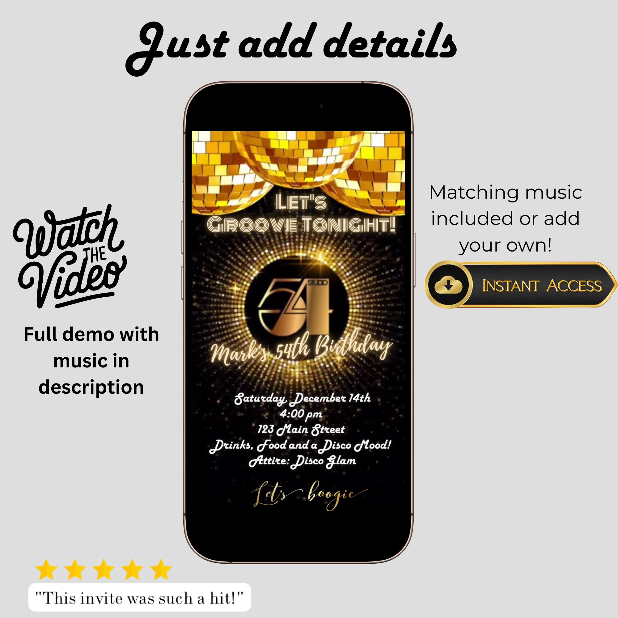 Studio 54 Video Invite Editable Disco Party Animated Evite Canva ...