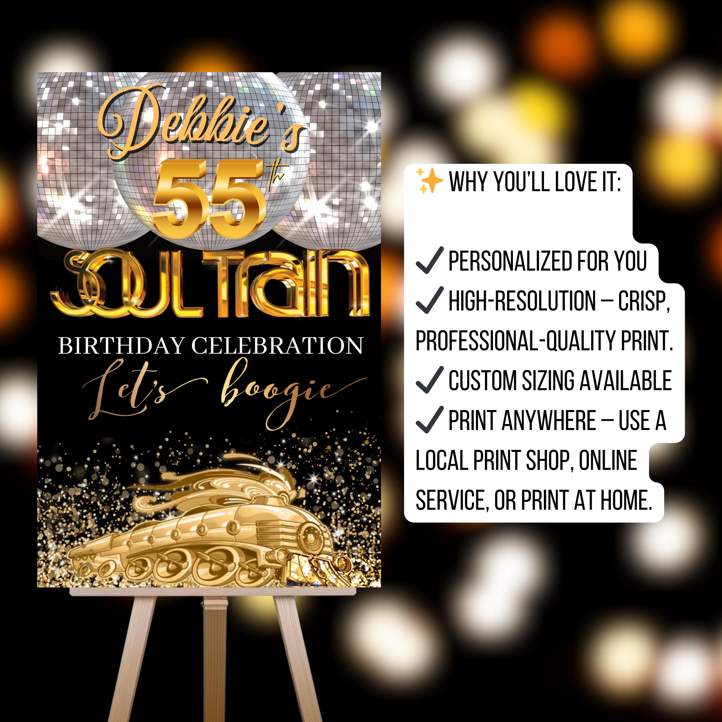 Gold Soul Train Disco Welcome Sign, Custom Printable Party Sign, Studio ...