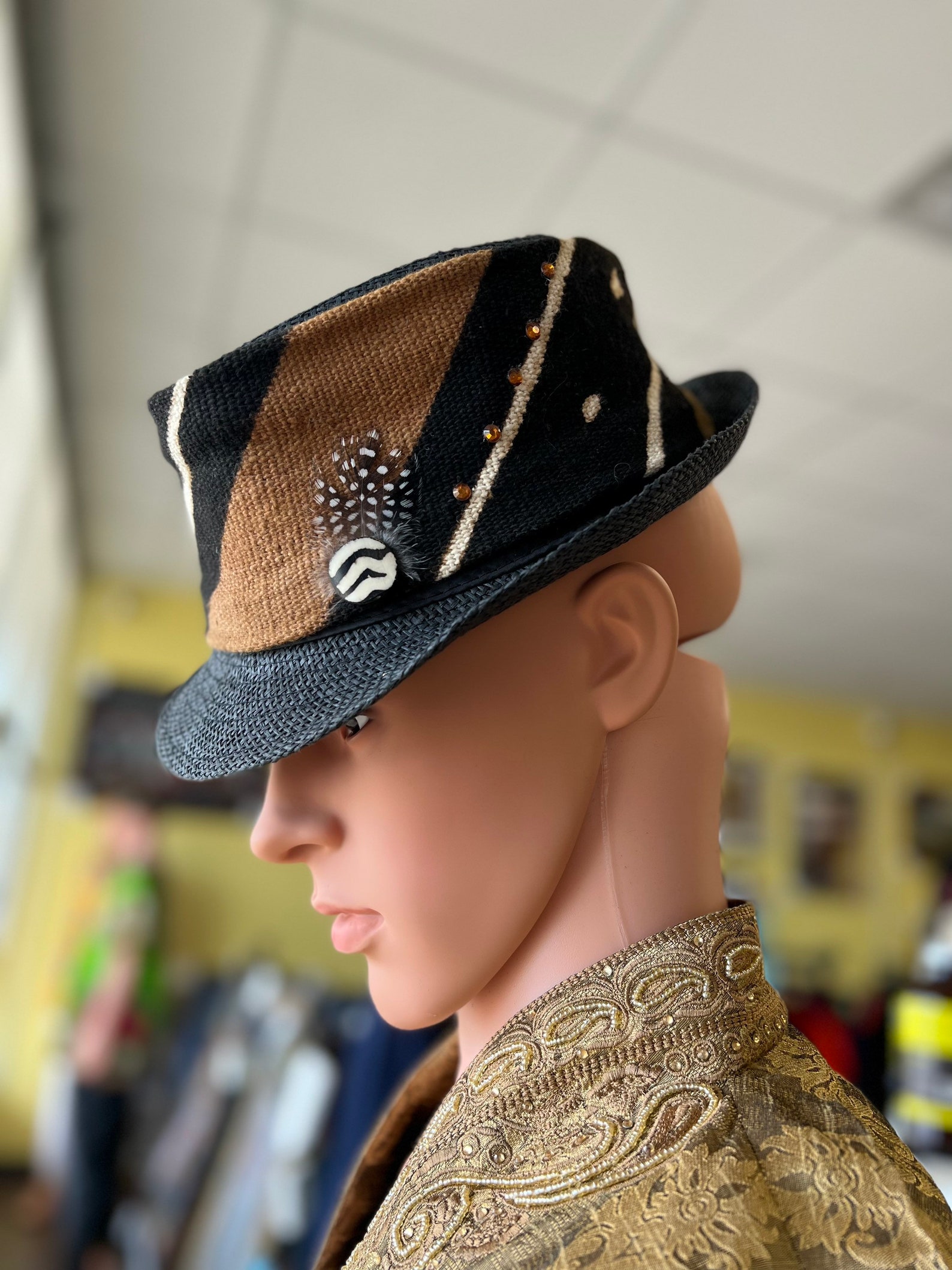 Short Brim Mudcloth Fedora,africanfedora/women Fedora/mudcloth Fedora ...