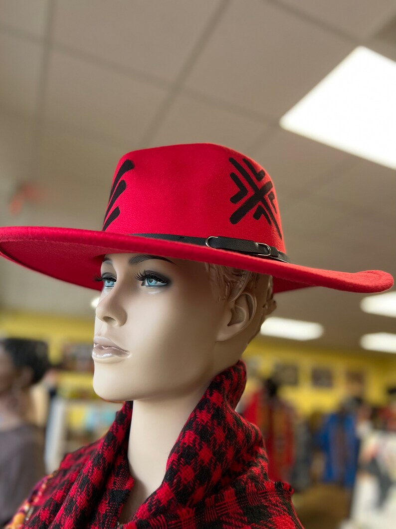 Red Wide Brim Fedora/red Fedora and Scarf/ Adrinka Red - Etsy