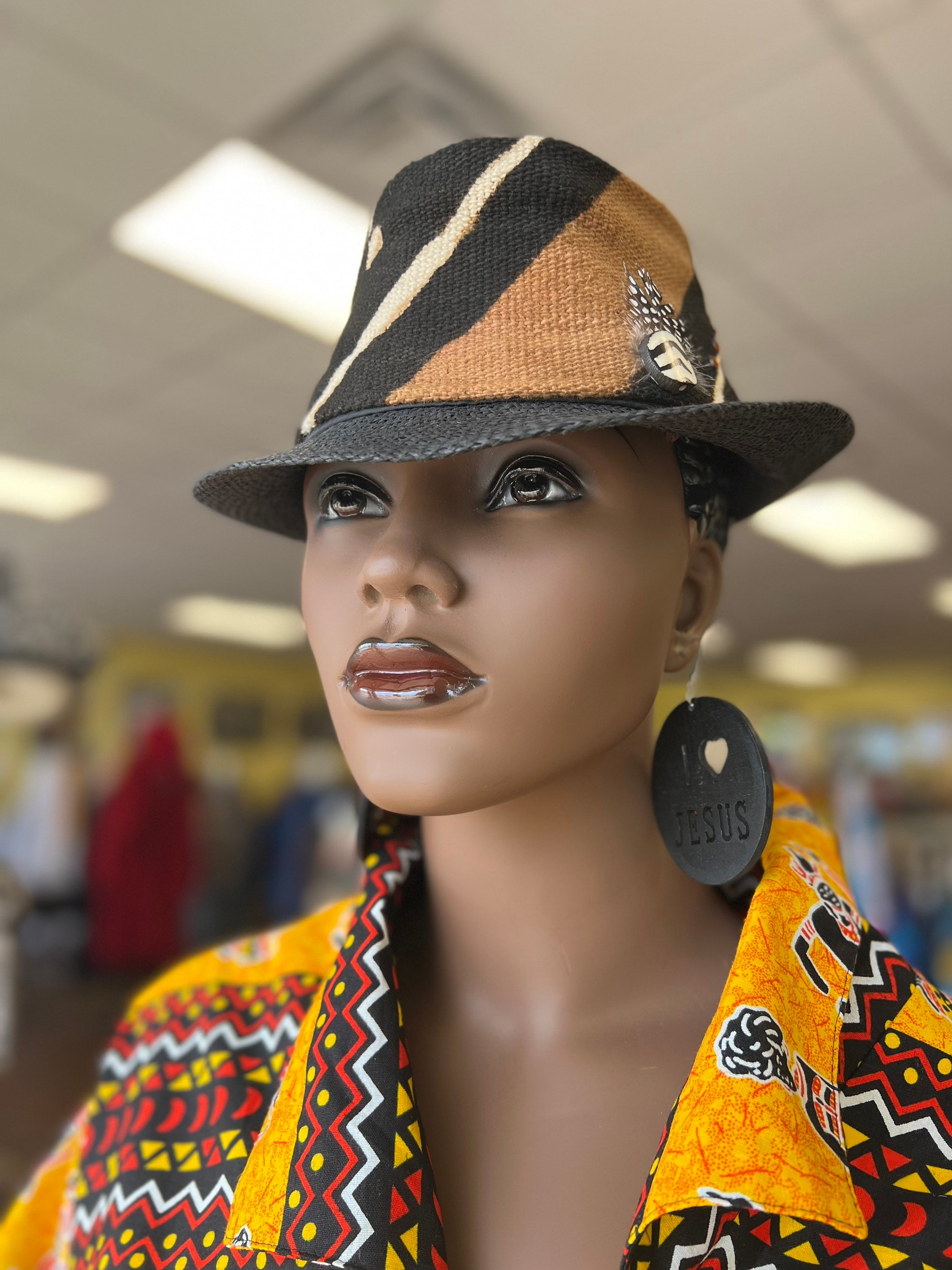 Short Brim Mudcloth Fedora,africanfedora/women Fedora/mudcloth Fedora ...