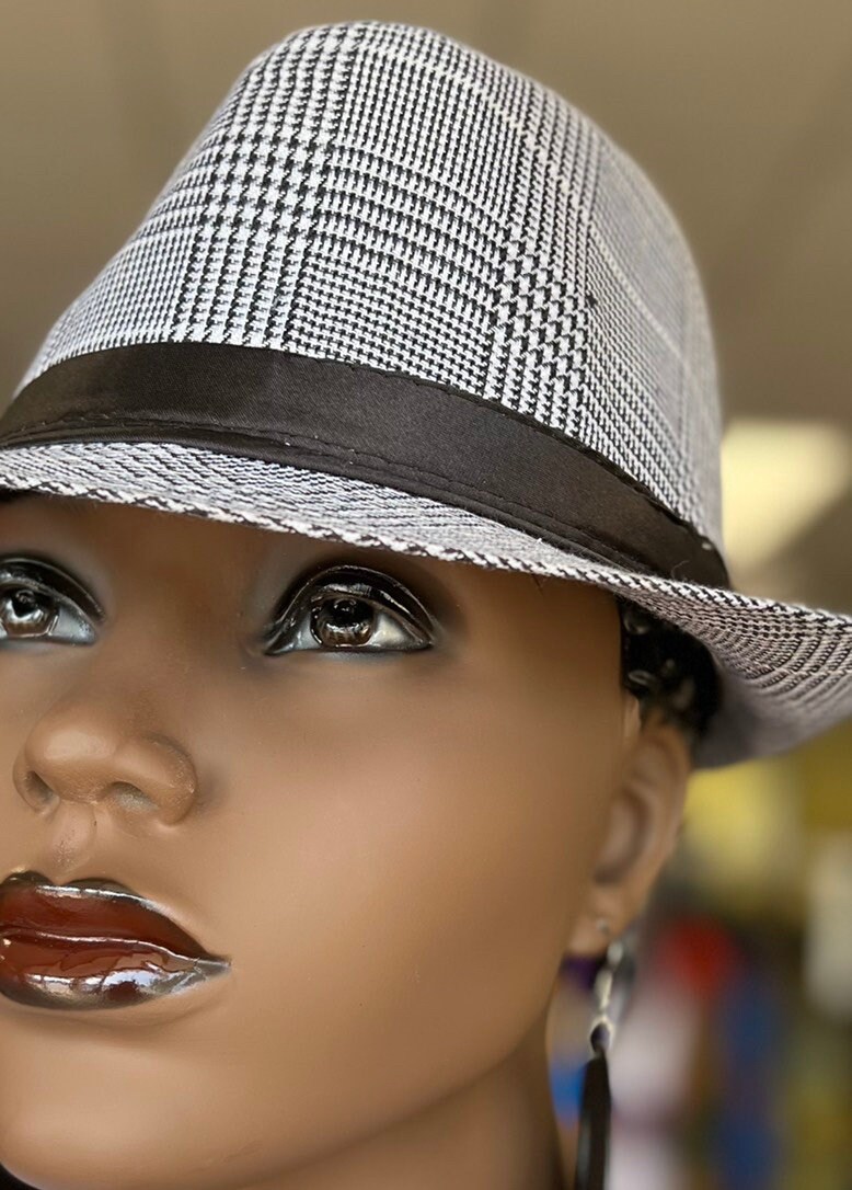 Plaid Cowrie Black and White Men Fedora/women Fedora/unisex Fedora ...