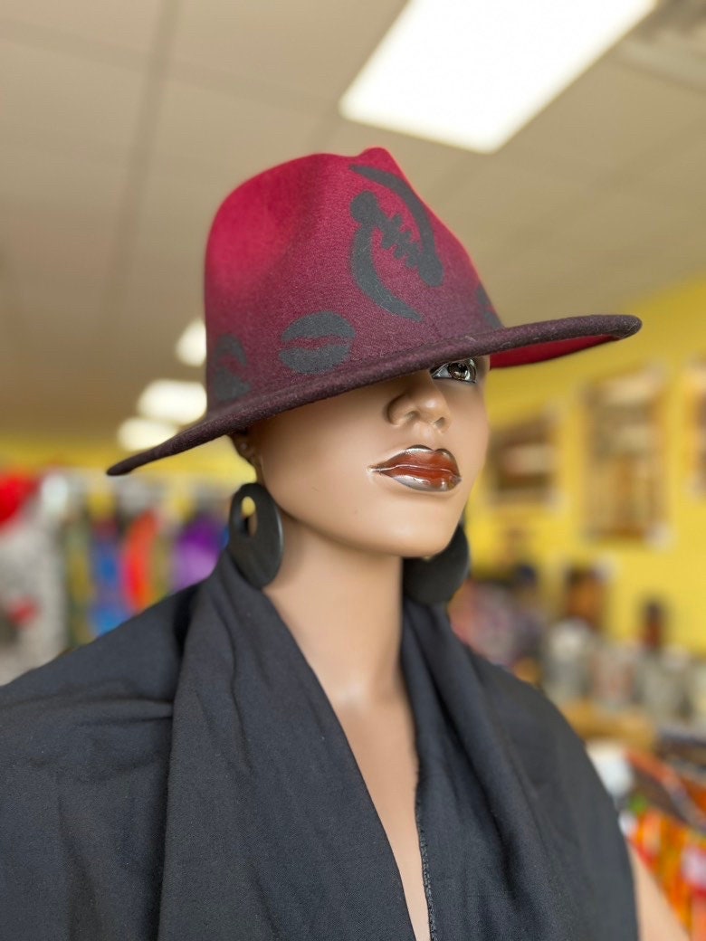 African Burdgend and Red Fedora, Fedora Hat, Ethnic Fedora, Unisex ...