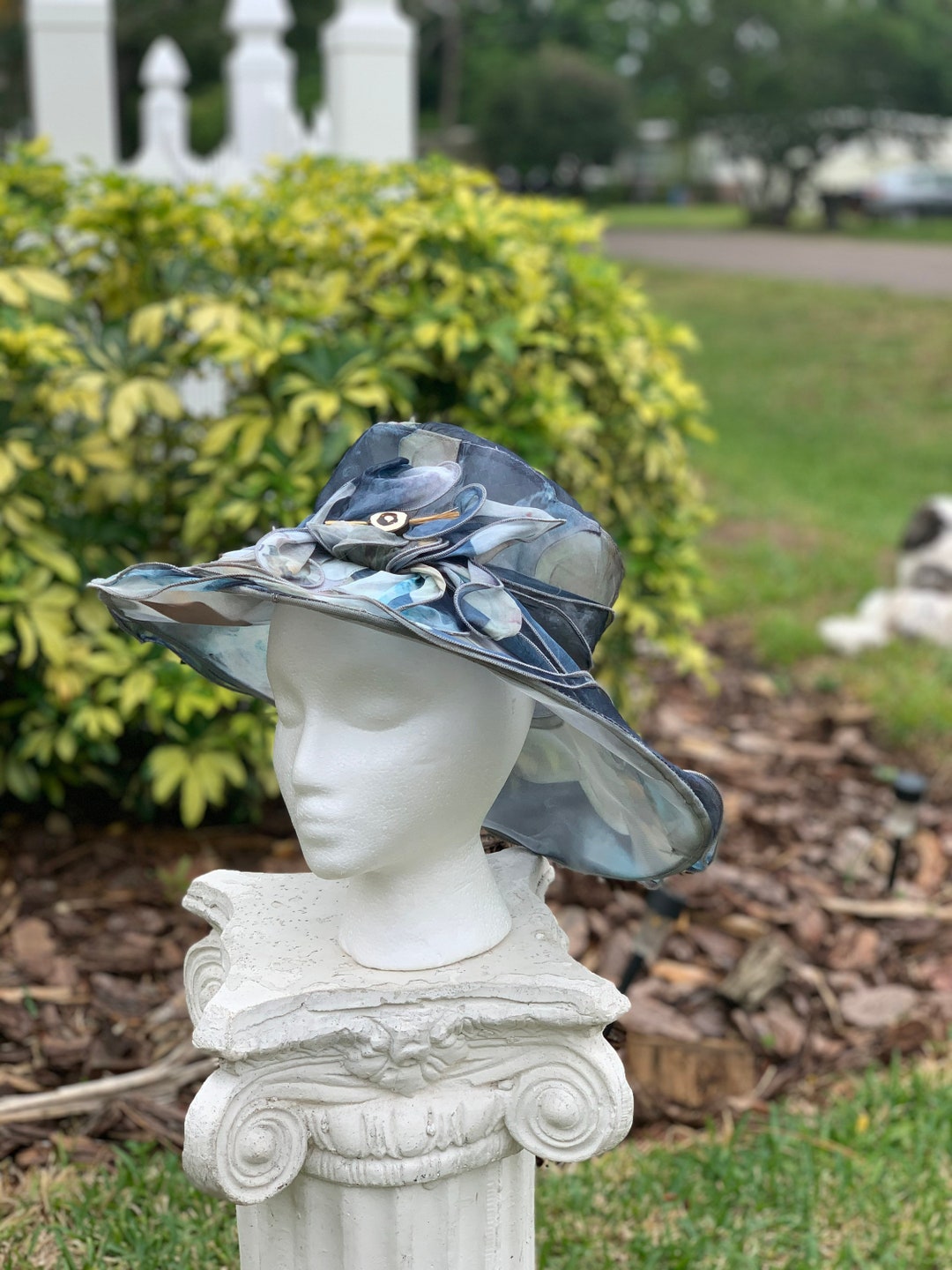 Blue Wide Brim Hat, Dress Hat,sun Hat, Wedding Hat ,mother’s Day Hat ...