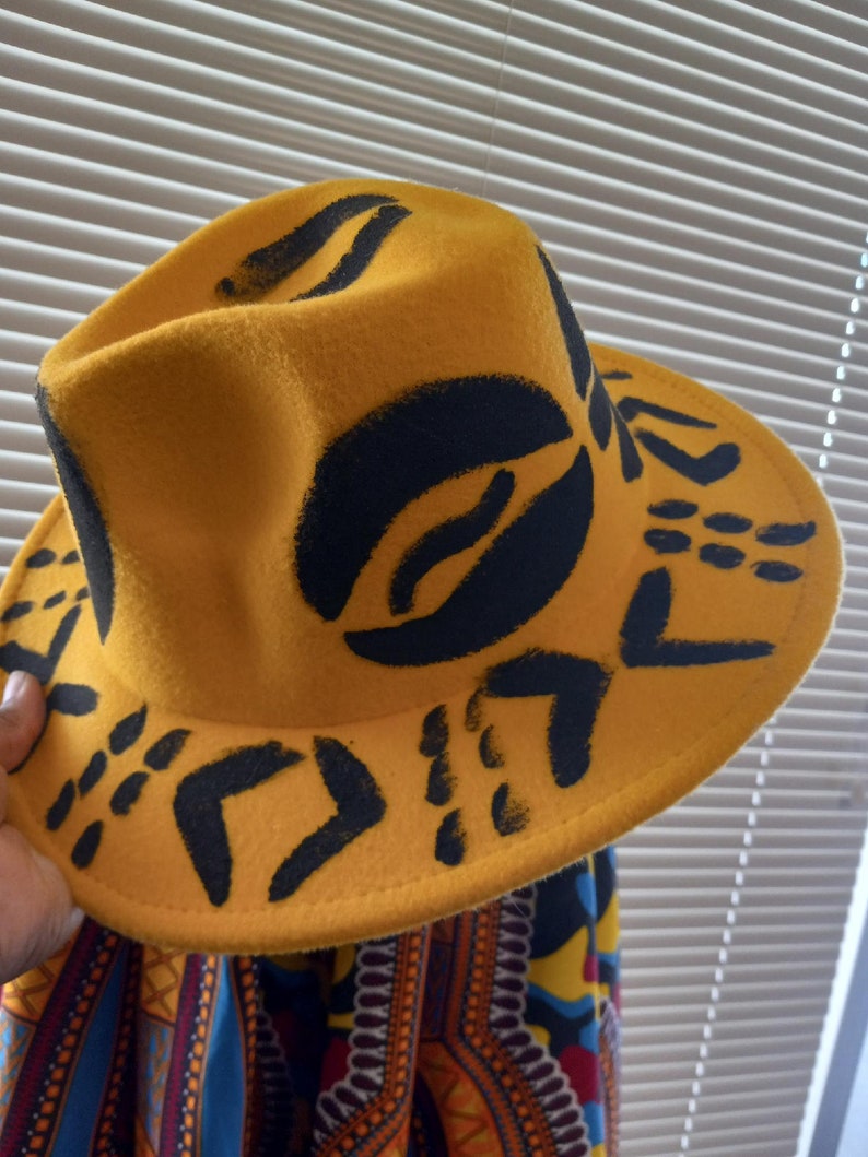 Adinka Fedora, Yellow and Black Fedora, Gift for Him or Her African Men ...