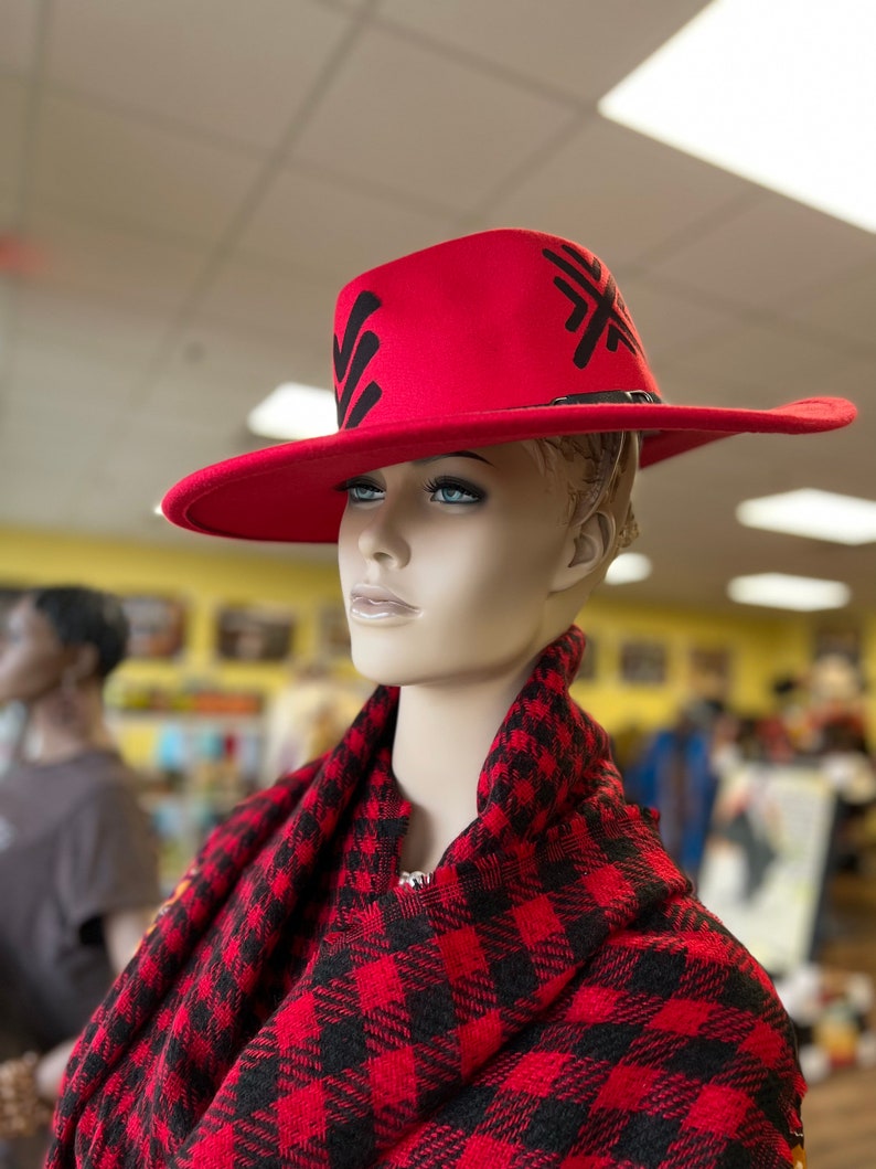 Red Wide Brim Fedora/red Fedora and Scarf/ Adrinka Red - Etsy