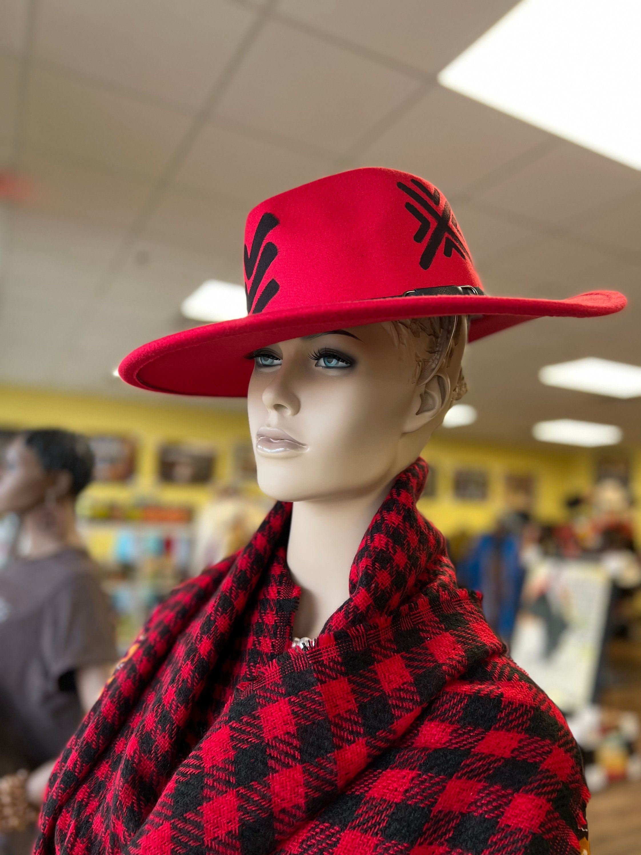 Red Wide Brim Fedora/red Fedora and Scarf/ Adrinka Red - Etsy