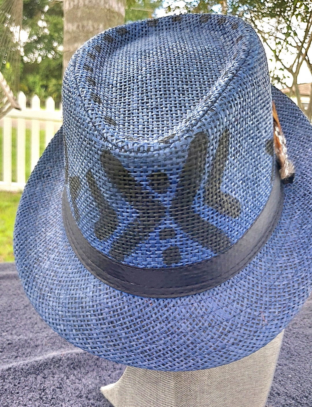 Blue Fedora , Blue and Black Fedora Hat, Christmas Gift,blue Men Fedora ...