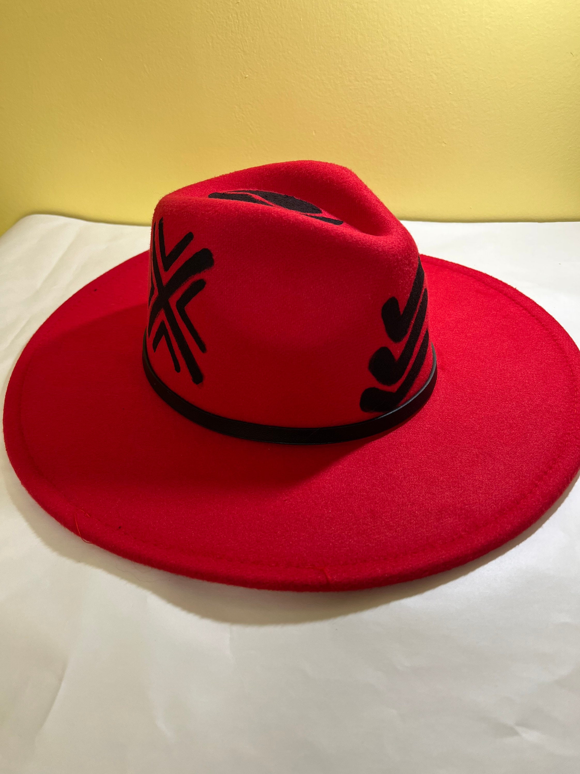 Red Wide Brim Fedora/red Fedora and Scarf/ Adrinka Red - Etsy