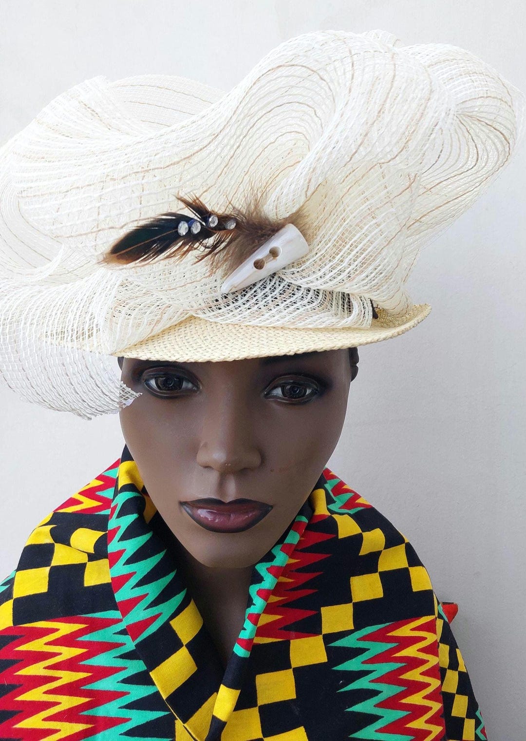 African Formal Hat, Tribal Hat, Ethnic Hat, Bridal Hat , Creme Church ...