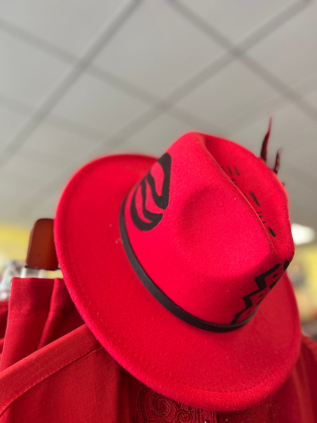 Red Hat/winter Fedora Red and Black Fedora Hat/ Unisex/ Men Fedora ...