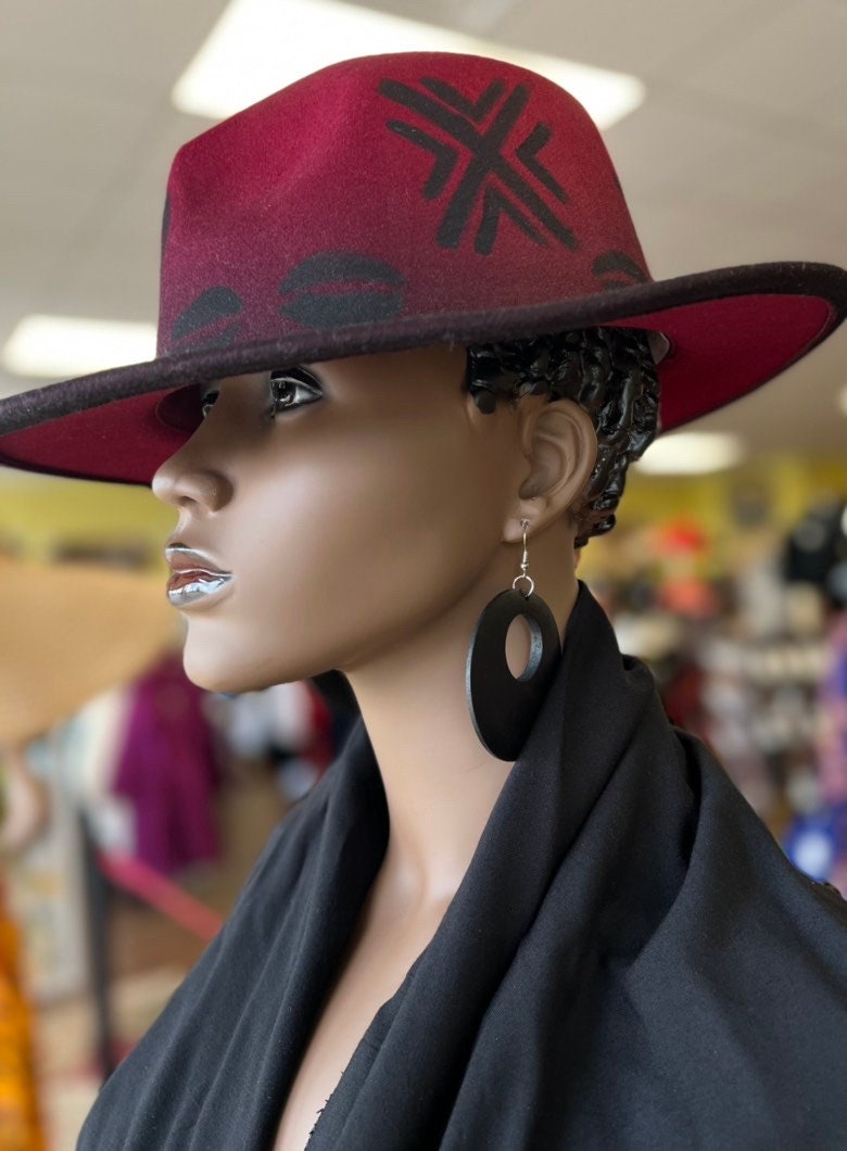 African Burdgend and Red Fedora, Fedora Hat, Ethnic Fedora, Unisex ...