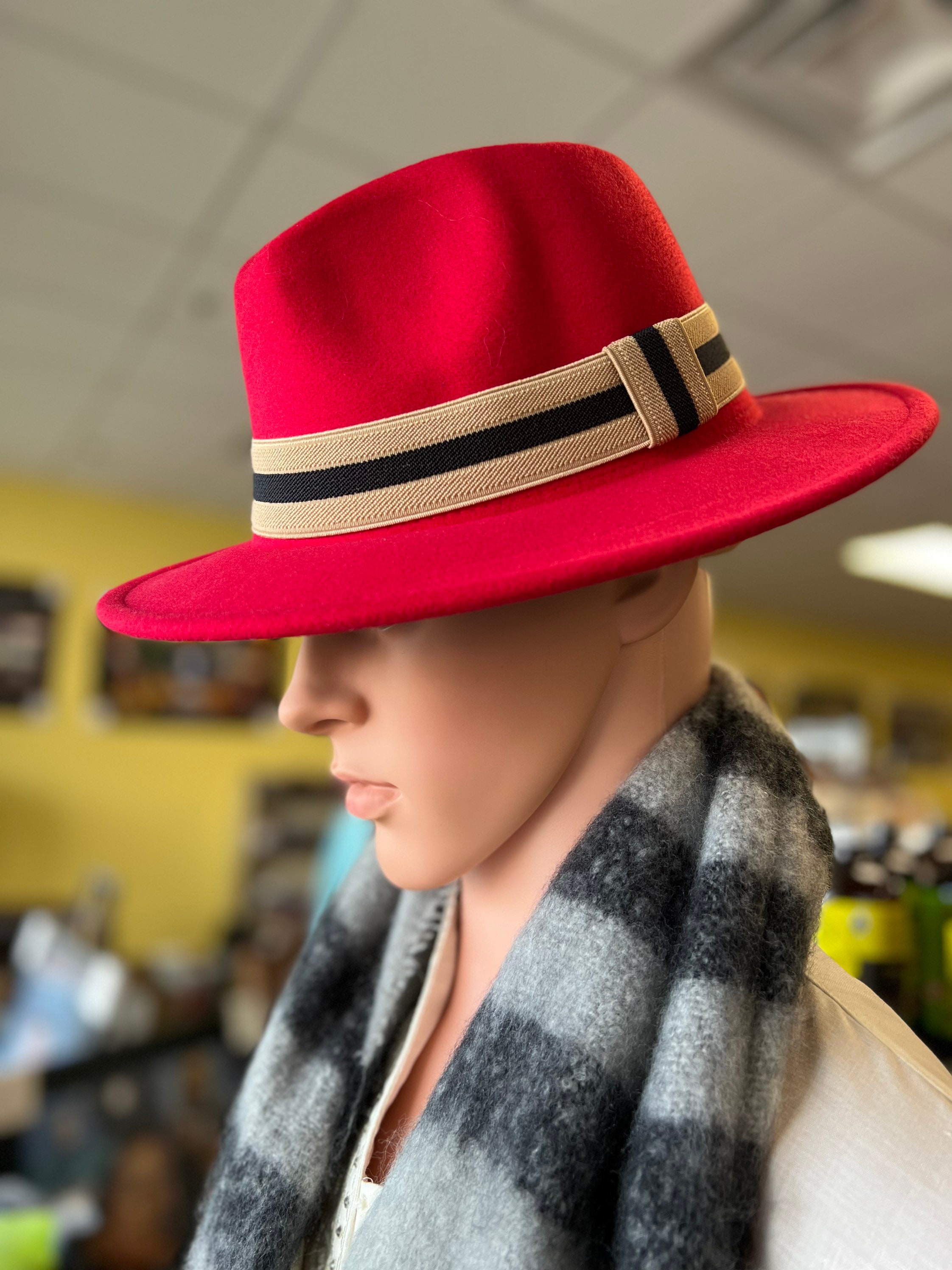 Red Wide Brim Fedora/red Fedora Hat/women Fedora/men Fedora/two Tone ...