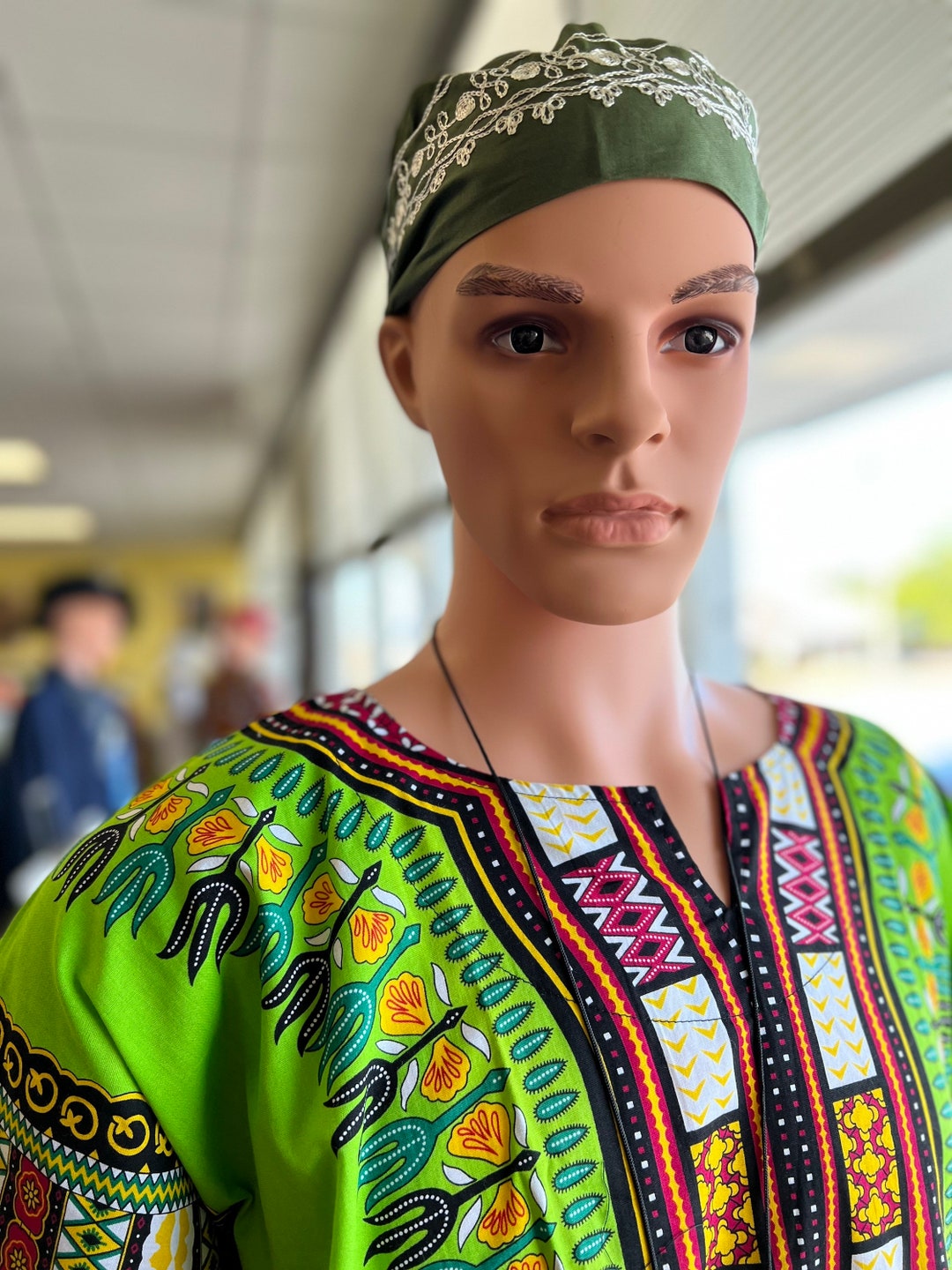 Green and White Kufi Hat, African Hat, Unisex African Hat, Ethnic Hat ...