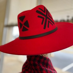 Red Wide Brim Fedora/red Fedora and Scarf/ Adrinka Red Fedora/men Red ...