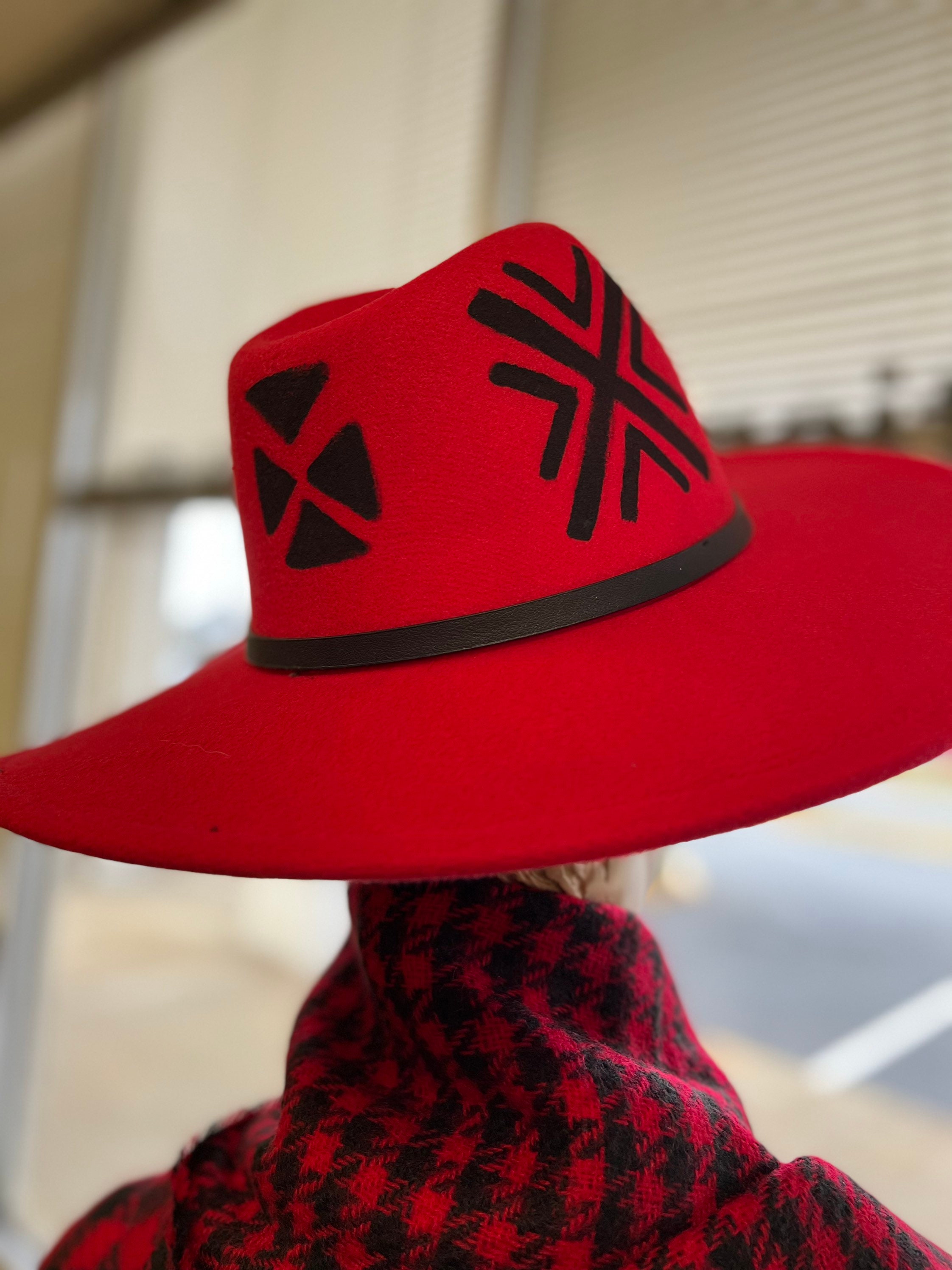 Red Wide Brim Fedora/red Fedora and Scarf/ Adrinka Red - Etsy