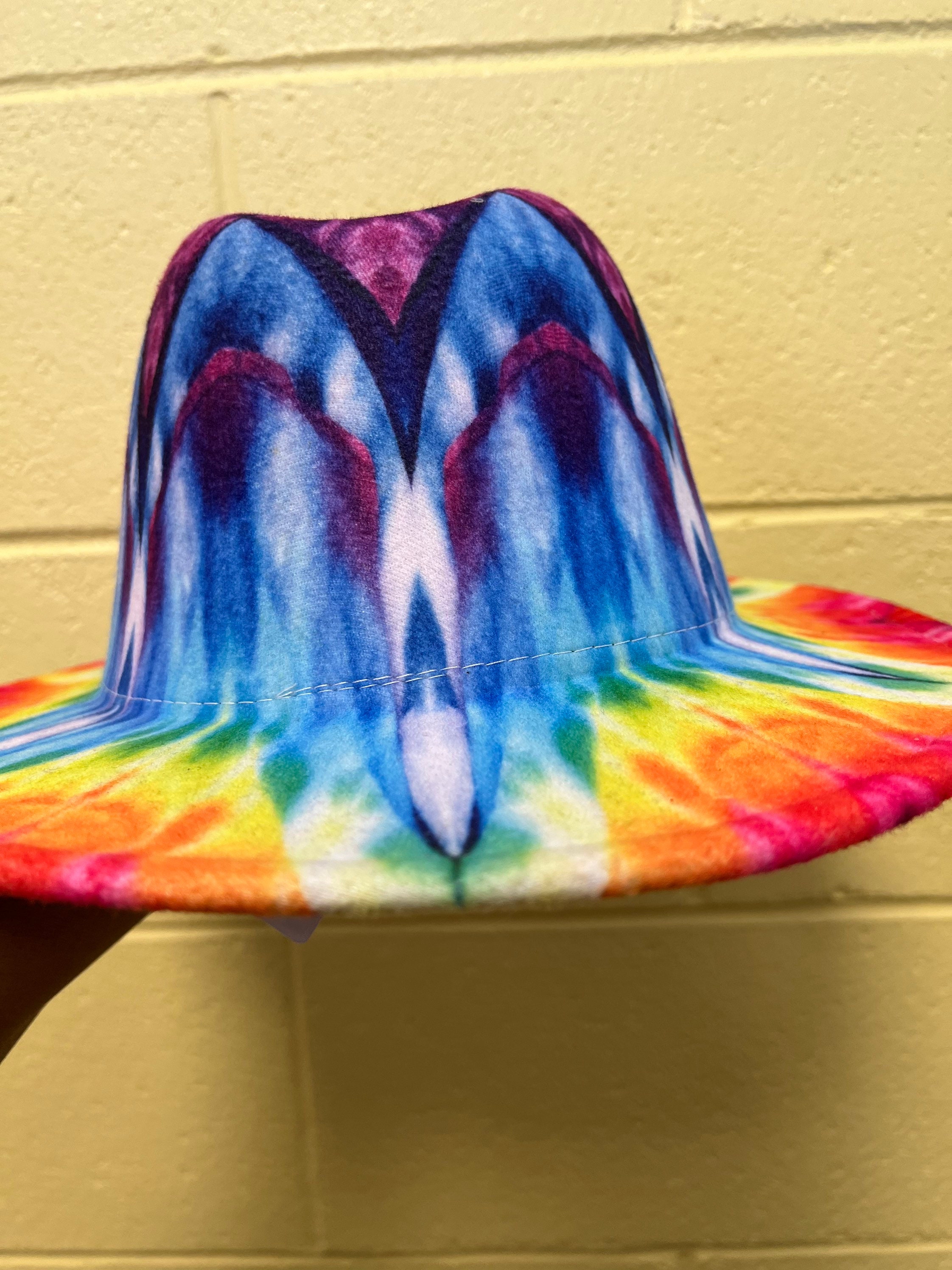 Rainbow Tie Dye Fedora/wide Brim Fedora/multiple Color Fedora/designer ...