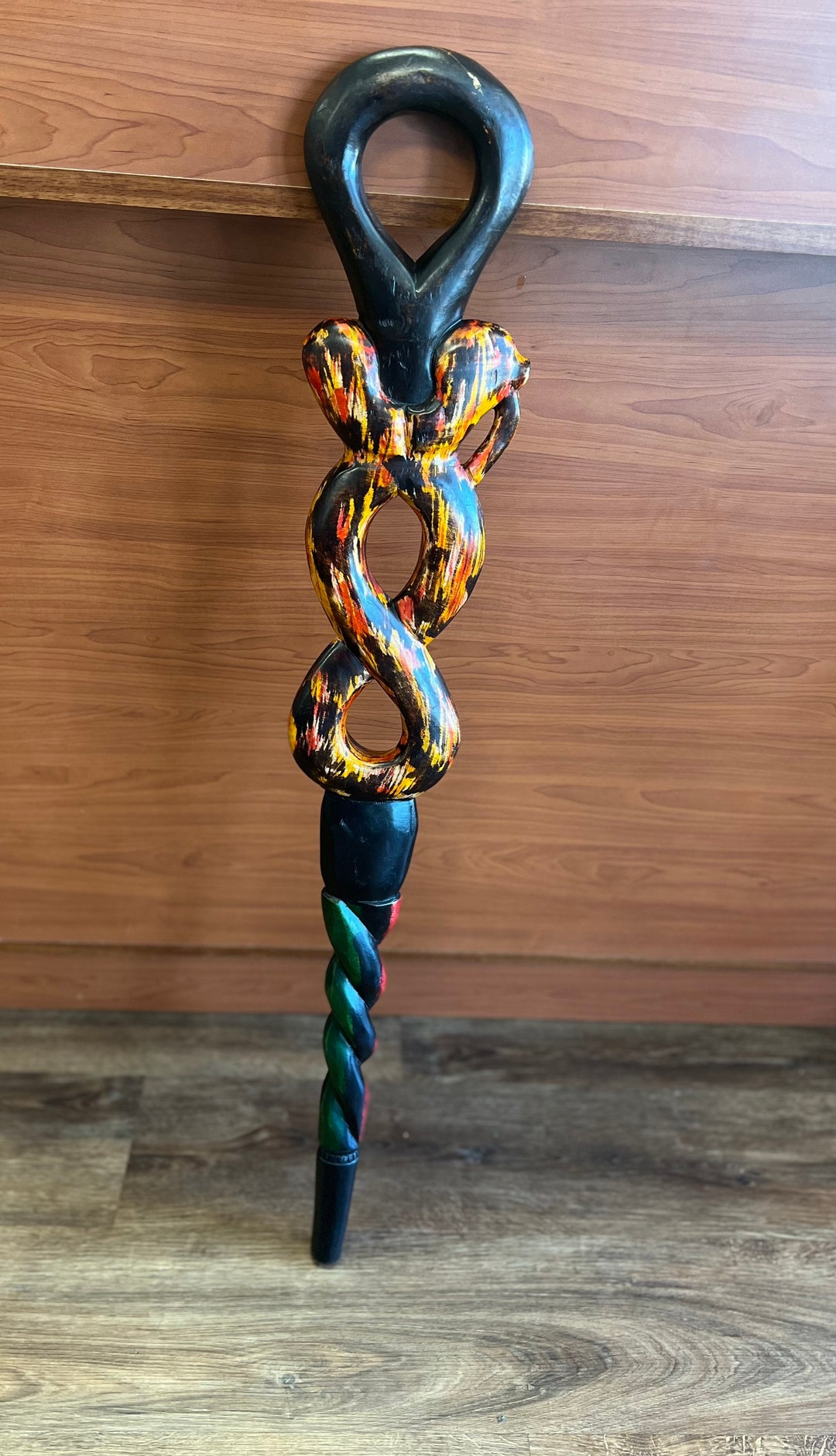 Hand Crafted Wooden Cane, Walking Staff, Tribal Cane, Infinity Cane ...