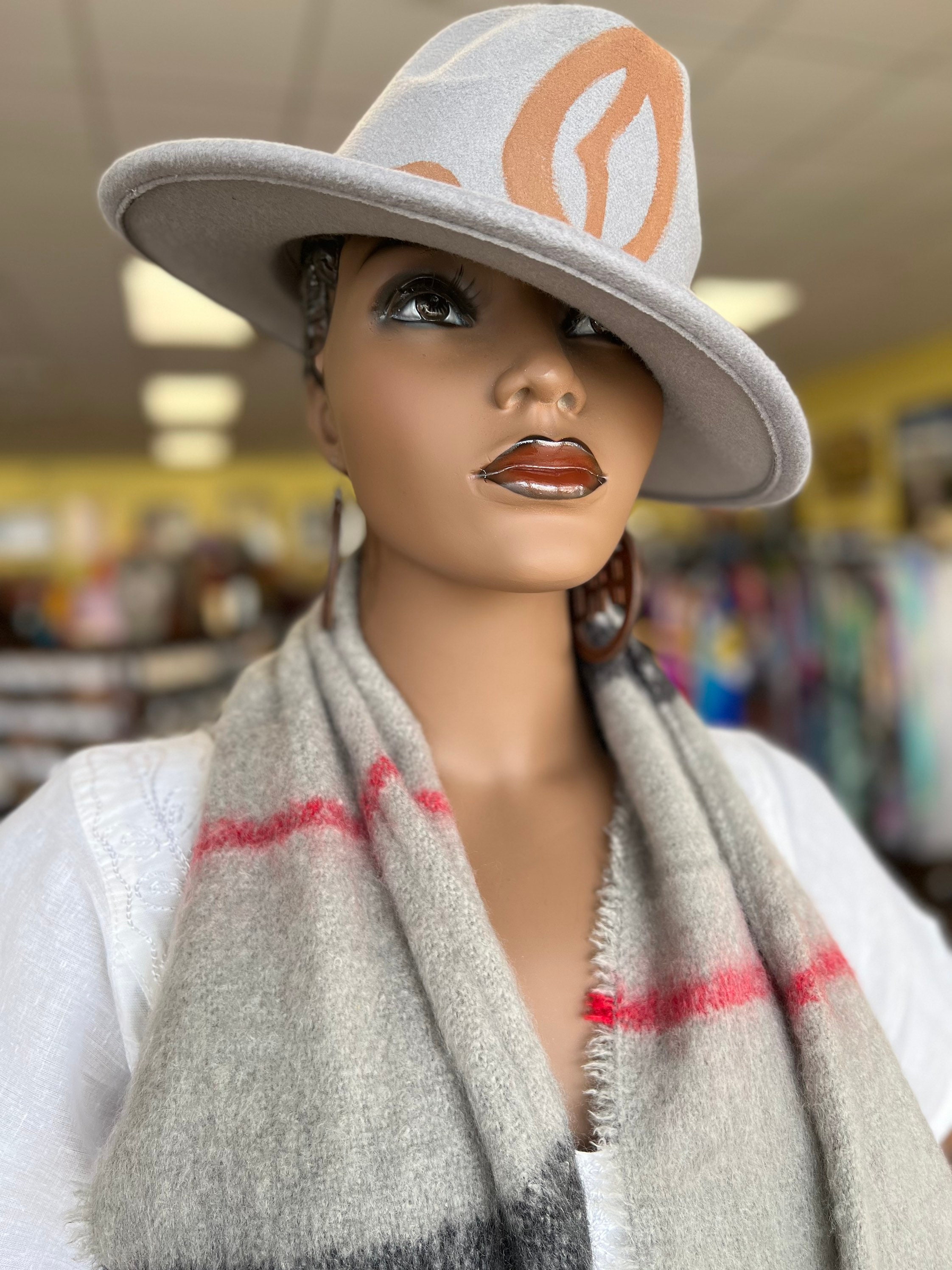 African Gray Fedora and Scarf , Fedora Hat, Ethnic Fedora, Unisex ...