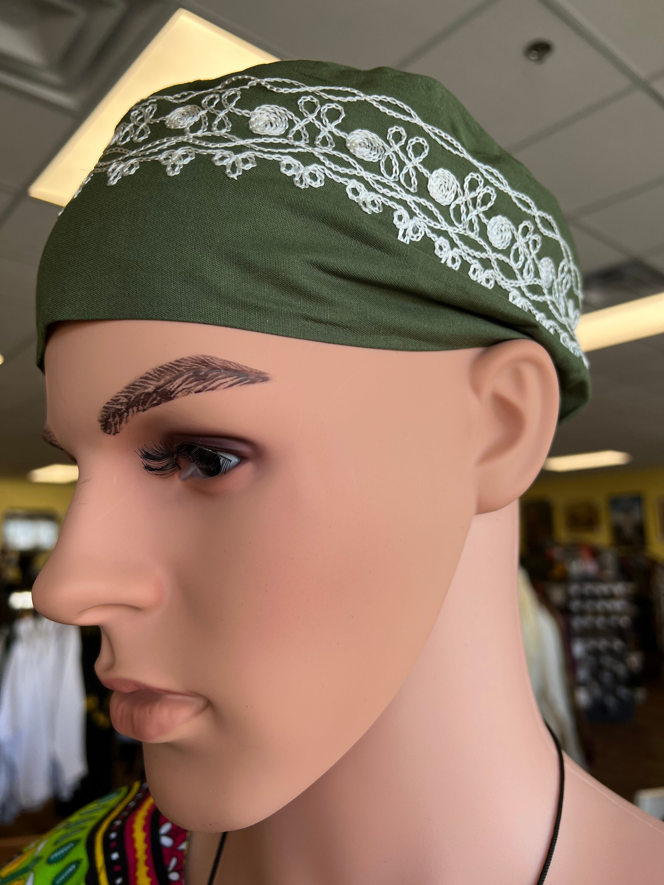 Green and White Kufi Hat, African Hat, Unisex African Hat, Ethnic Hat ...