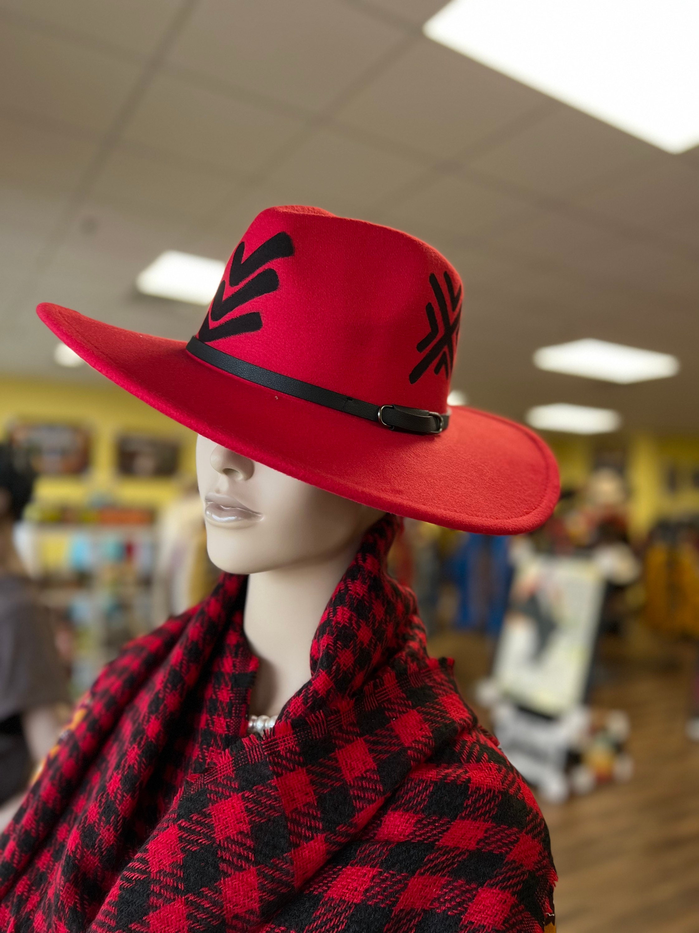 Red Wide Brim Fedora/red Fedora and Scarf/ Adrinka Red - Etsy