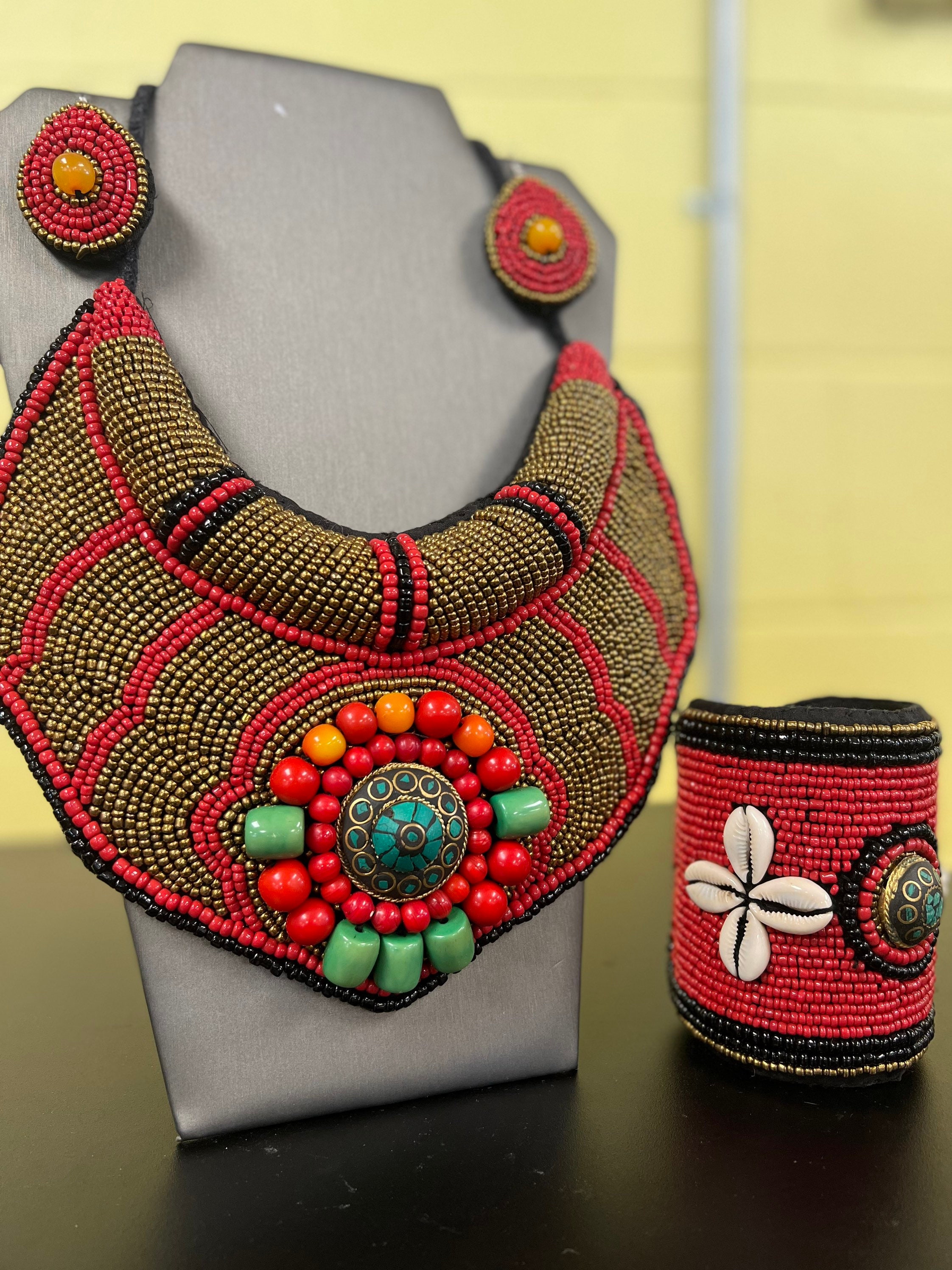 African Statement Piece With Matching Earrings and Bracelet, African ...