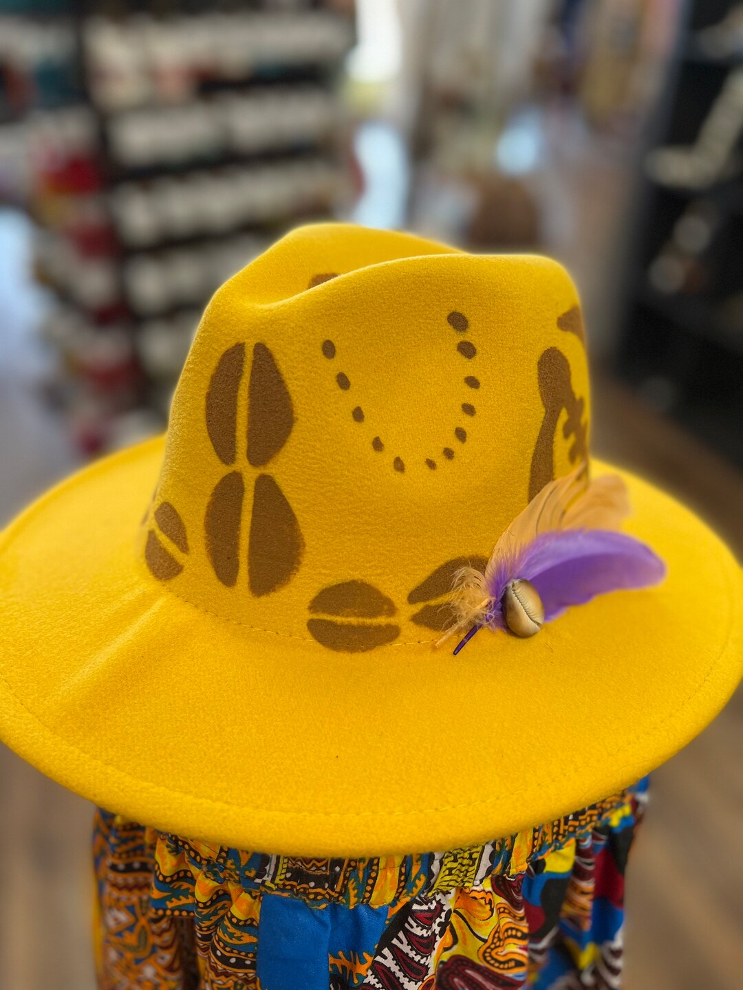 African Yellow Fedora,adinka Fedora, Canary and Brown Fedora, Gift for ...