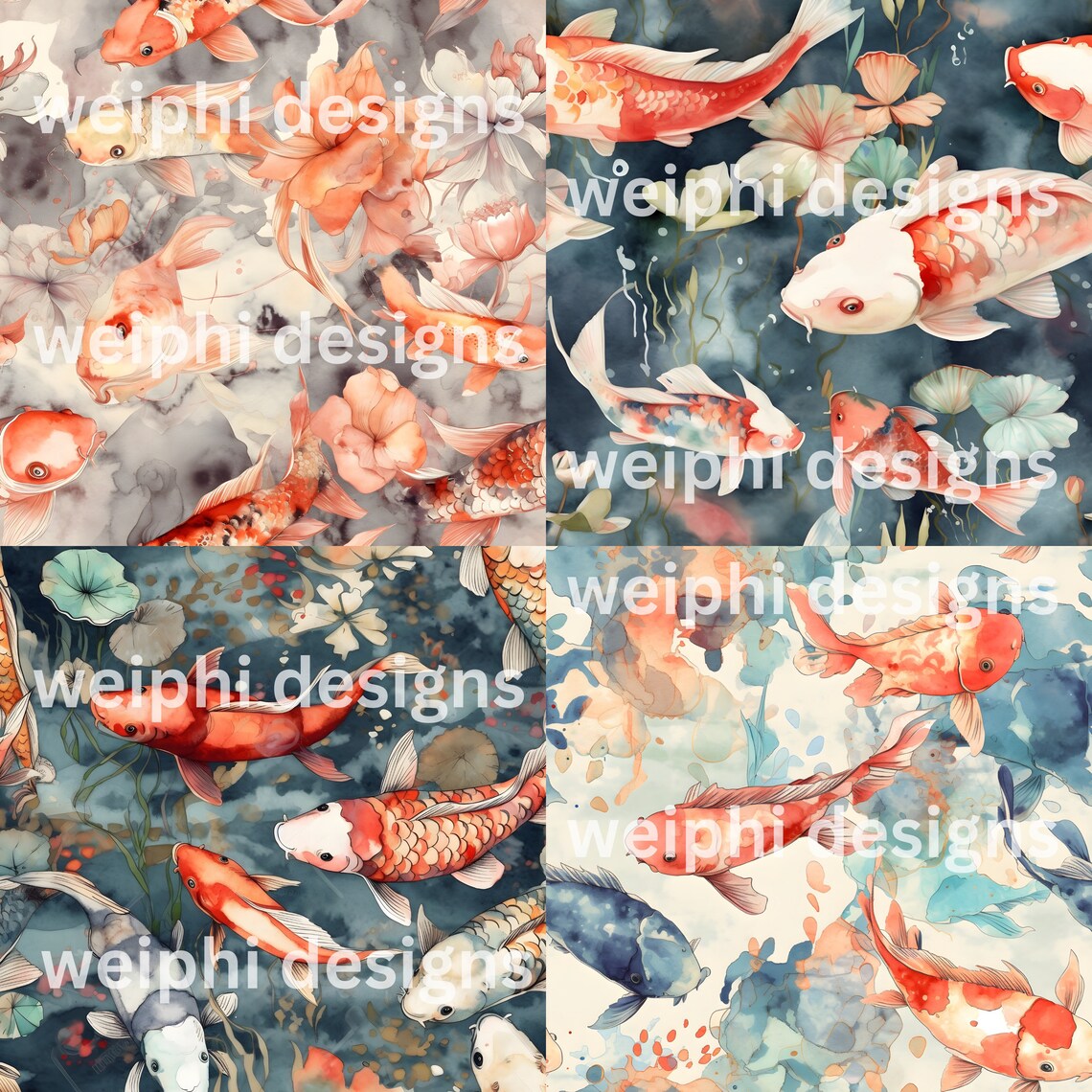 20 Koi Patterns Digital Paper Collection Seamless Patterns - Etsy