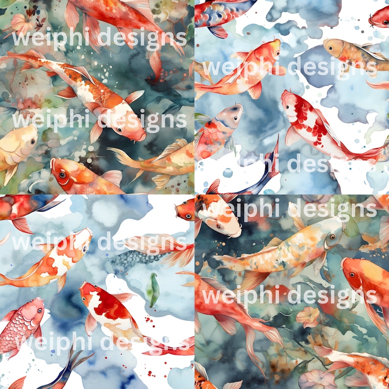 20 Koi Patterns Digital Paper Collection Seamless Patterns Asian ...