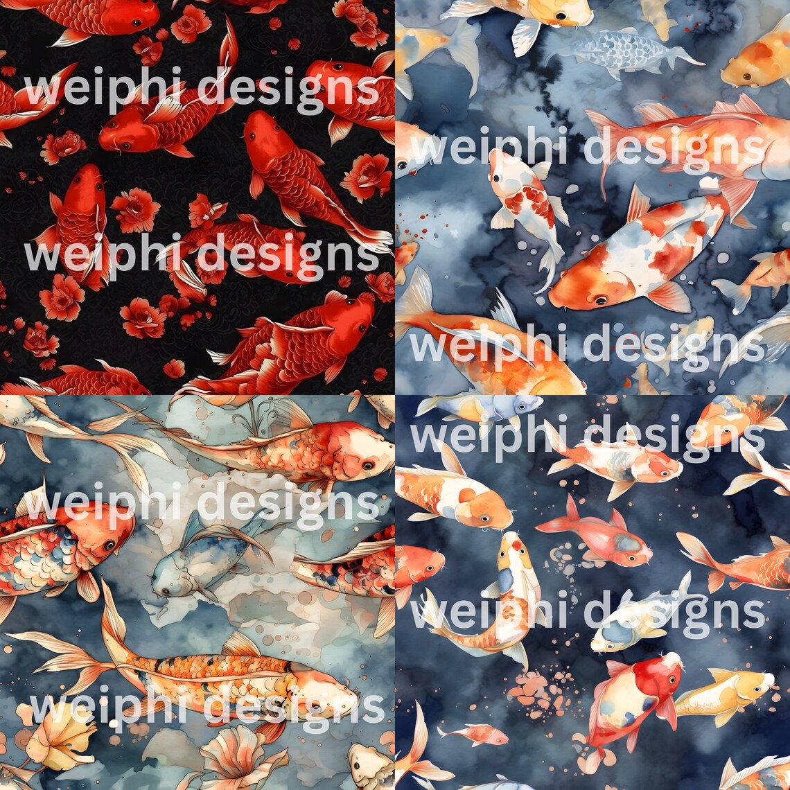 20 Koi Patterns Digital Paper Collection Seamless Patterns Asian ...