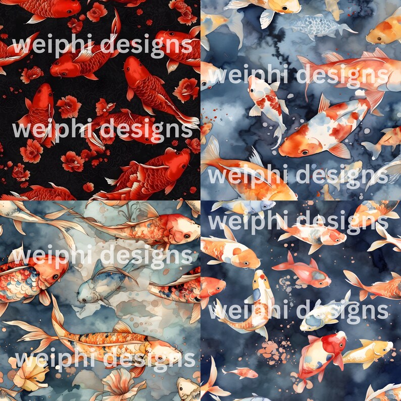 20 Koi Patterns Digital Paper Collection Seamless Patterns Asian ...