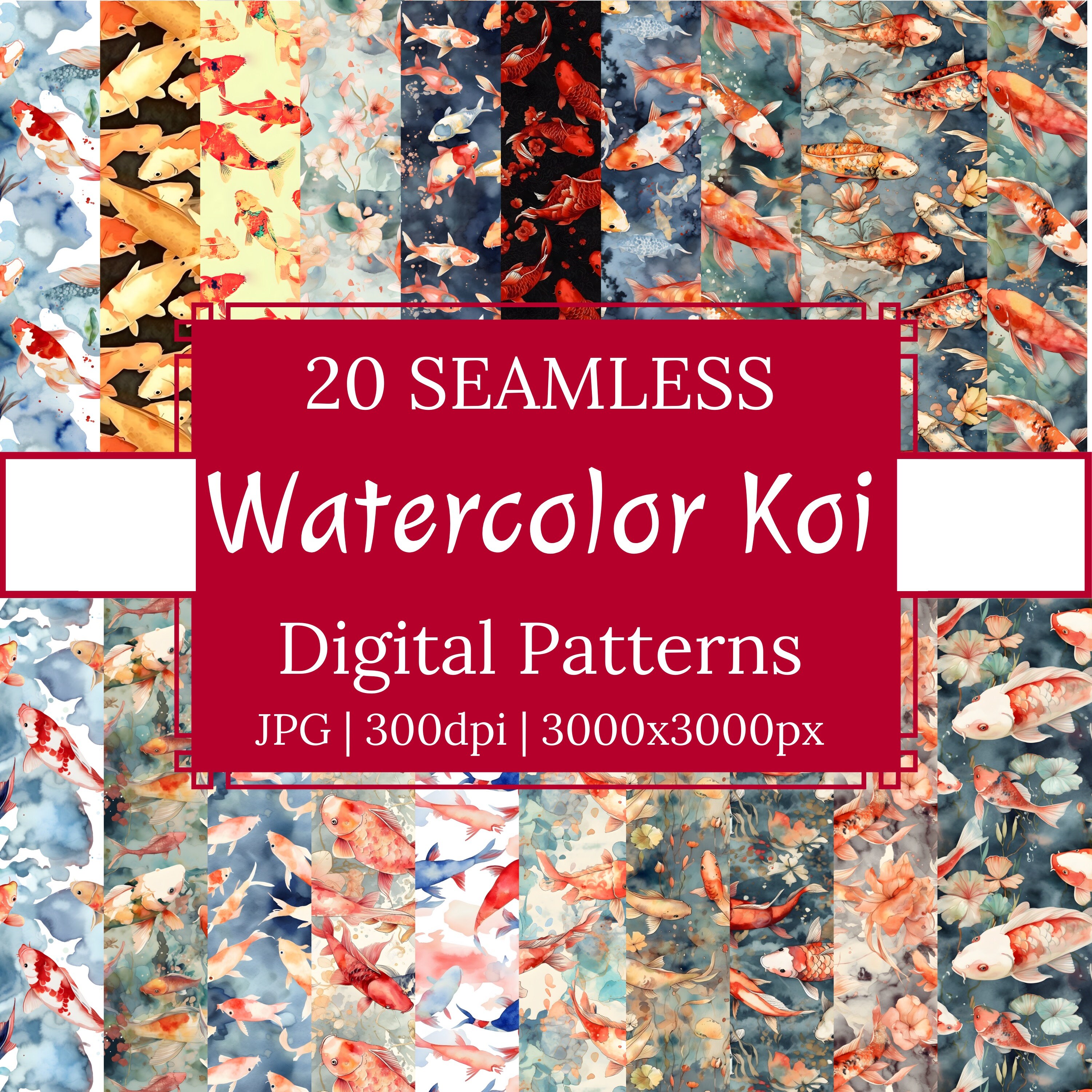 20 Koi Patterns Digital Paper Collection Seamless Patterns Asian ...
