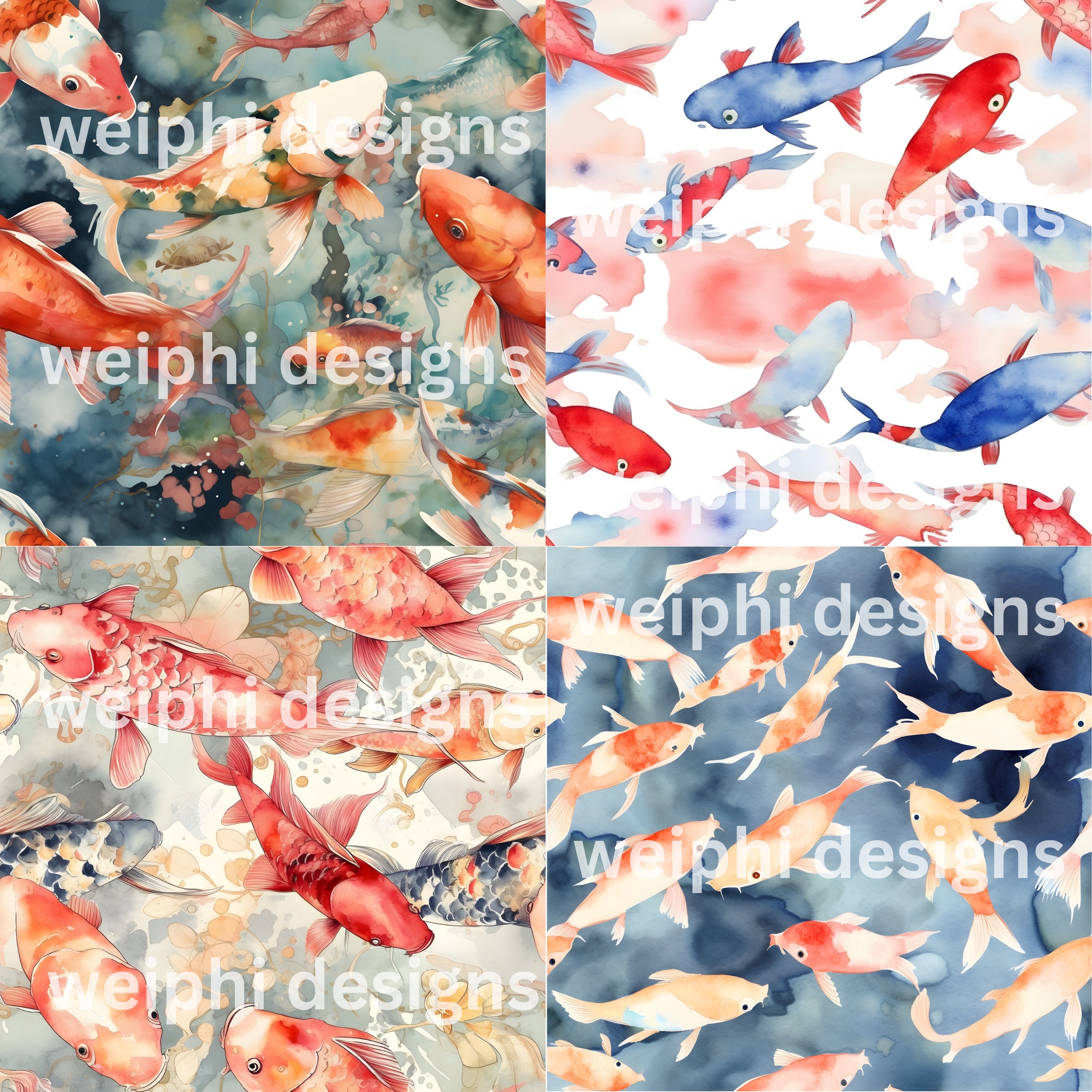 20 Koi Patterns Digital Paper Collection Seamless Patterns Asian ...