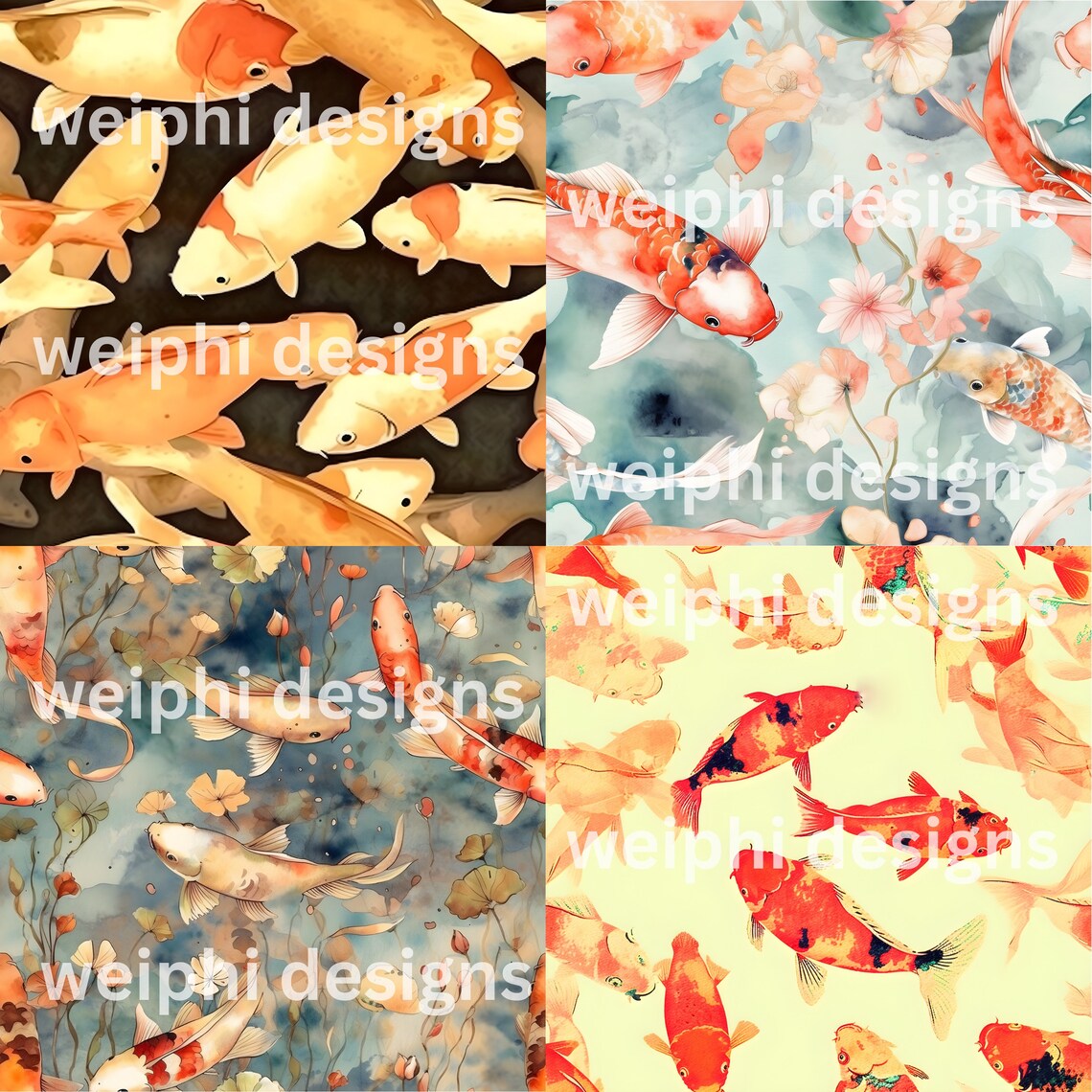 20 Koi Patterns Digital Paper Collection Seamless Patterns Asian ...