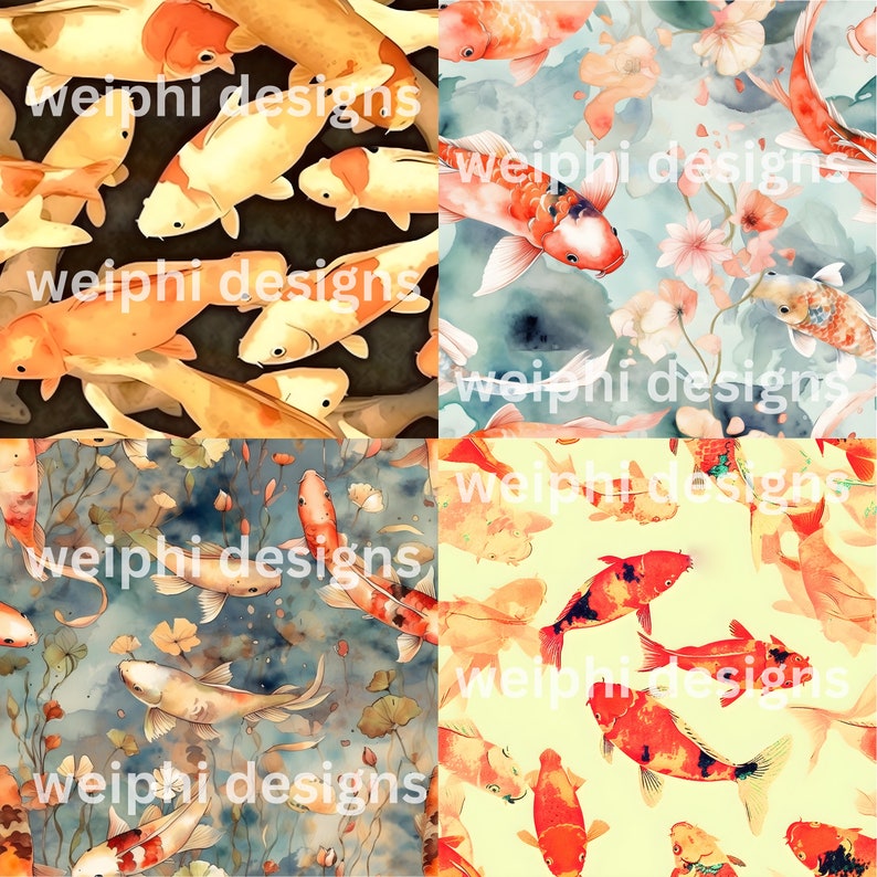 20 Koi Patterns Digital Paper Collection Seamless Patterns - Etsy