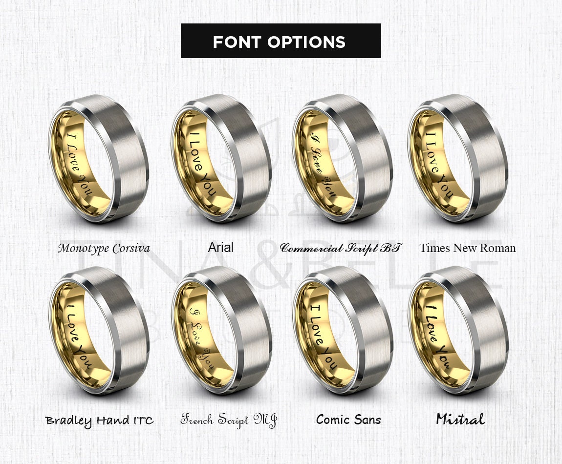 Black Tungsten Ring Yellow Gold Wedding Band Ring Tungsten Carbide 8mm ...