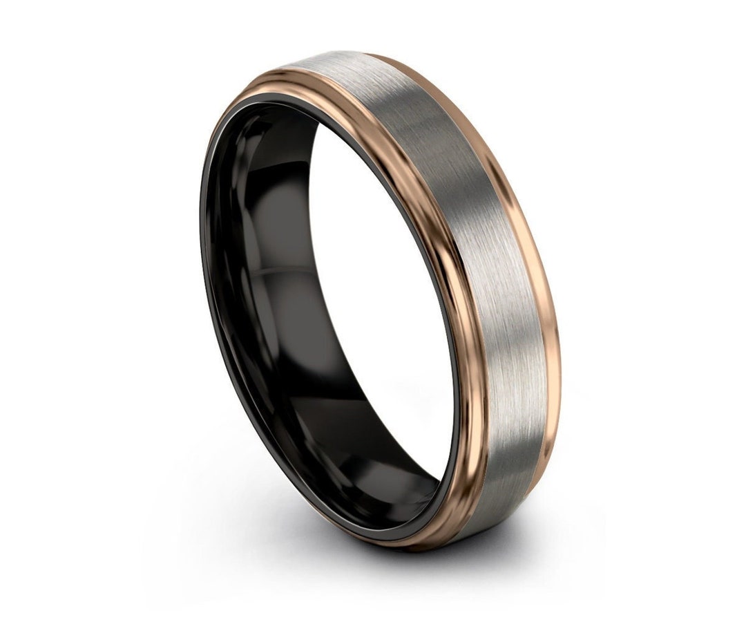 Proposal Ring, Mens Wedding Band Brushed Silver, Black & Rose Gold ...