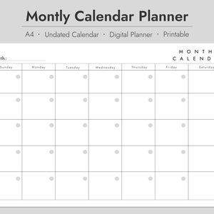 Printable Undated Monthly Calendar Planner Minimalist - Etsy