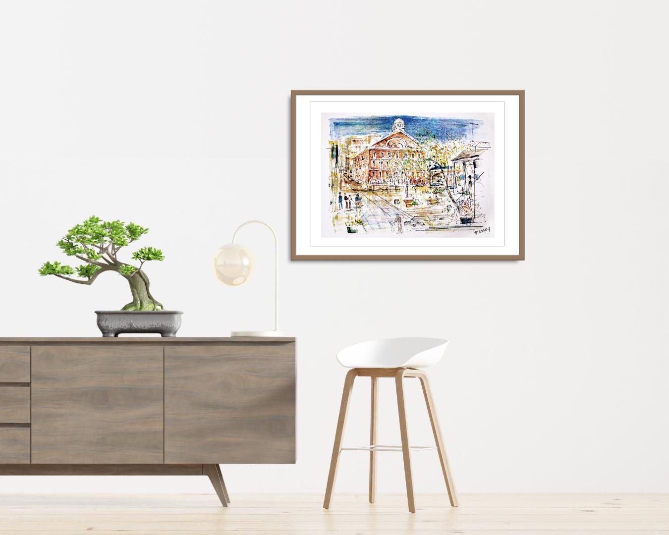 Faneuil Hall , Boston, Watercolour Print by Alfred Birdsey | Retro ...