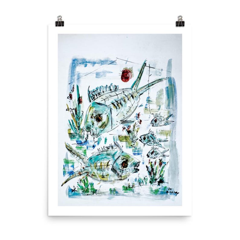 Bermuda Blue Fish Watercolour Print by Jo Birdsey | Retro Vintage ...