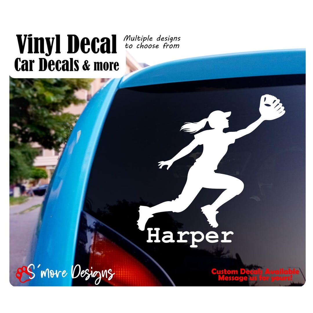 Softball Decal Custom Sports Car Window Sticker Softball Player Gift ...