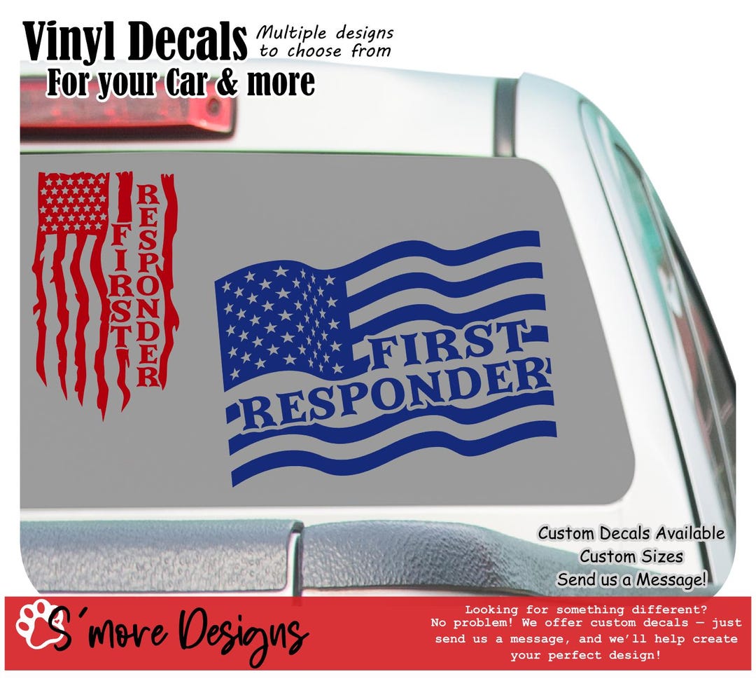 First Responder American Flag Decal, Firefighter Police EMS 911 ...