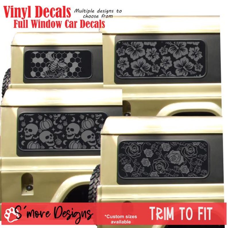 Full Coverage Car Window Decal Rose Paws & Bones Tropical Skulls Rock ...